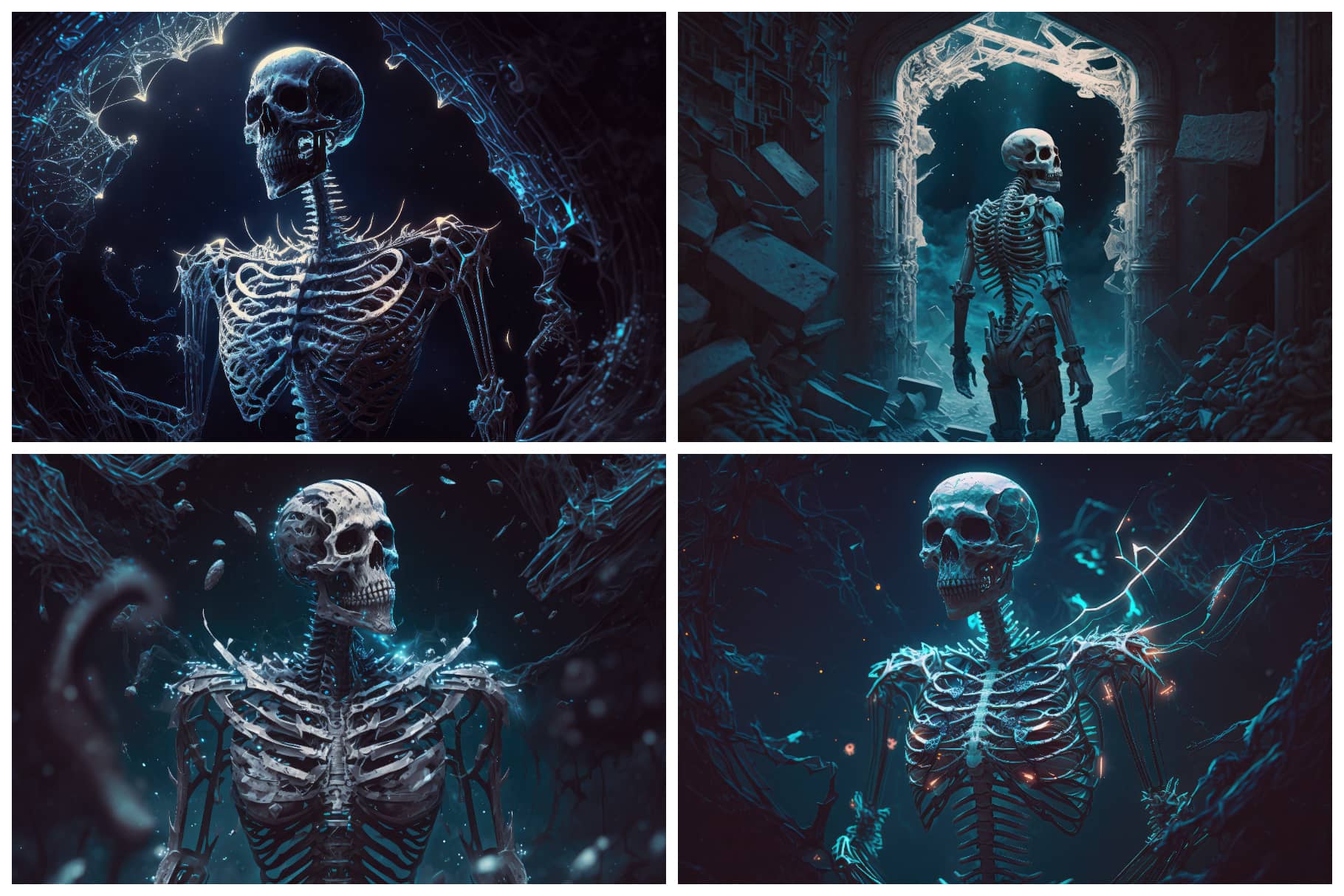 Enter The Void: 12 Surreal Skeleton Illustrations 6K Resolution | HipFonts