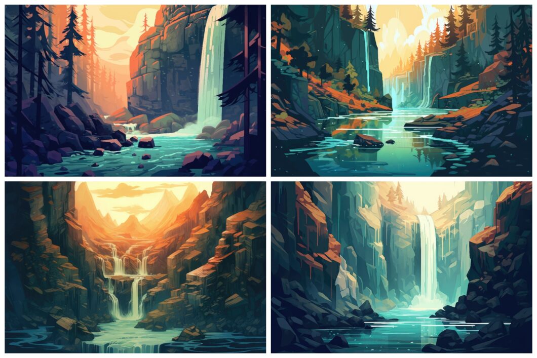 16 Waterfall Landscape Illustrations | HipFonts